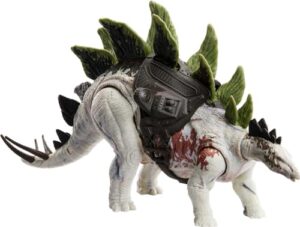 mattel jurassic world dominion gigantic trackers stegosaurus action figure toy with attack motion & tracking gear, plus downloadable app & ar