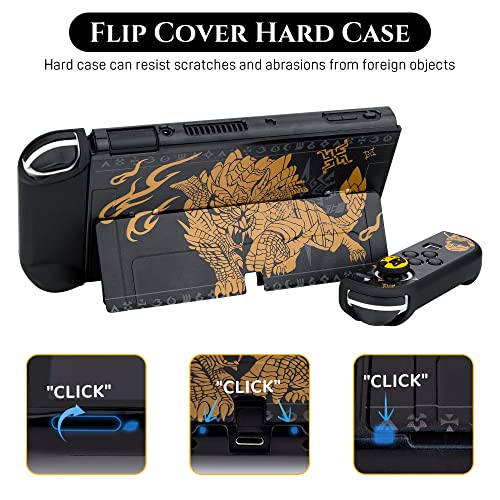 FUNDIARY Carrying Case for Nintendo Switch OLED with Monster Hunter Theme Design, Accessories Bundle Portable Bag for Switch OLED with Protective Case, Screen Protector and 2 Thumb Grips