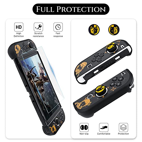 FUNDIARY Carrying Case for Nintendo Switch OLED with Monster Hunter Theme Design, Accessories Bundle Portable Bag for Switch OLED with Protective Case, Screen Protector and 2 Thumb Grips