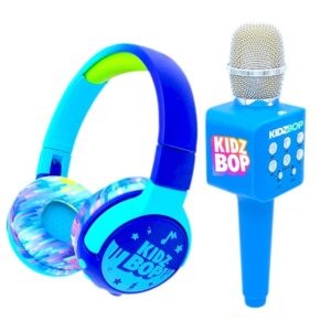 bundle - kidz bop bluetooth headphones and karaoke microphone, blue