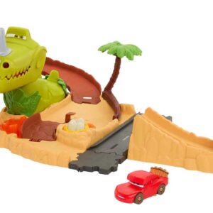 Mattel Disney and Pixar Cars On The Road Toys, Dinosaur Playground Playset with Lightning McQueen Toy Car, Dinosaur & Launcher