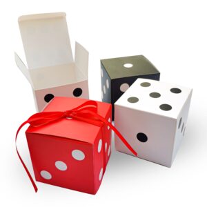 24 pack dice favor boxes 4x4x4 inches casino theme party decorations dice boxes bulk for centerpieces with ribbon dice game night party decorations casino night party decoration , black red white