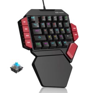 magegee one handed professional gaming keyboard, rgb backlit 35 keys mini wired mechanical keyboard with blue switch for pc gamer, support 6 macro keys - black/red