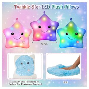 Juexica 3 Pcs 13 Inch LED Star Soft Plush Pillows Light up Twinkle Star Throw Pillows Star Pillow Night Light Glowing Cushions Stuffed Pillow for Kids Birthday Gifts Room Home Office Decoration