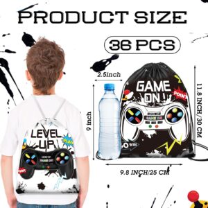 Eccliy 20 Pcs Video Game Party Drawstring Bags 12 x 10 Inch Gaming Party Gift Bag Birthday Party Supplies for Boys Adult(Black, White,Vivid Style)