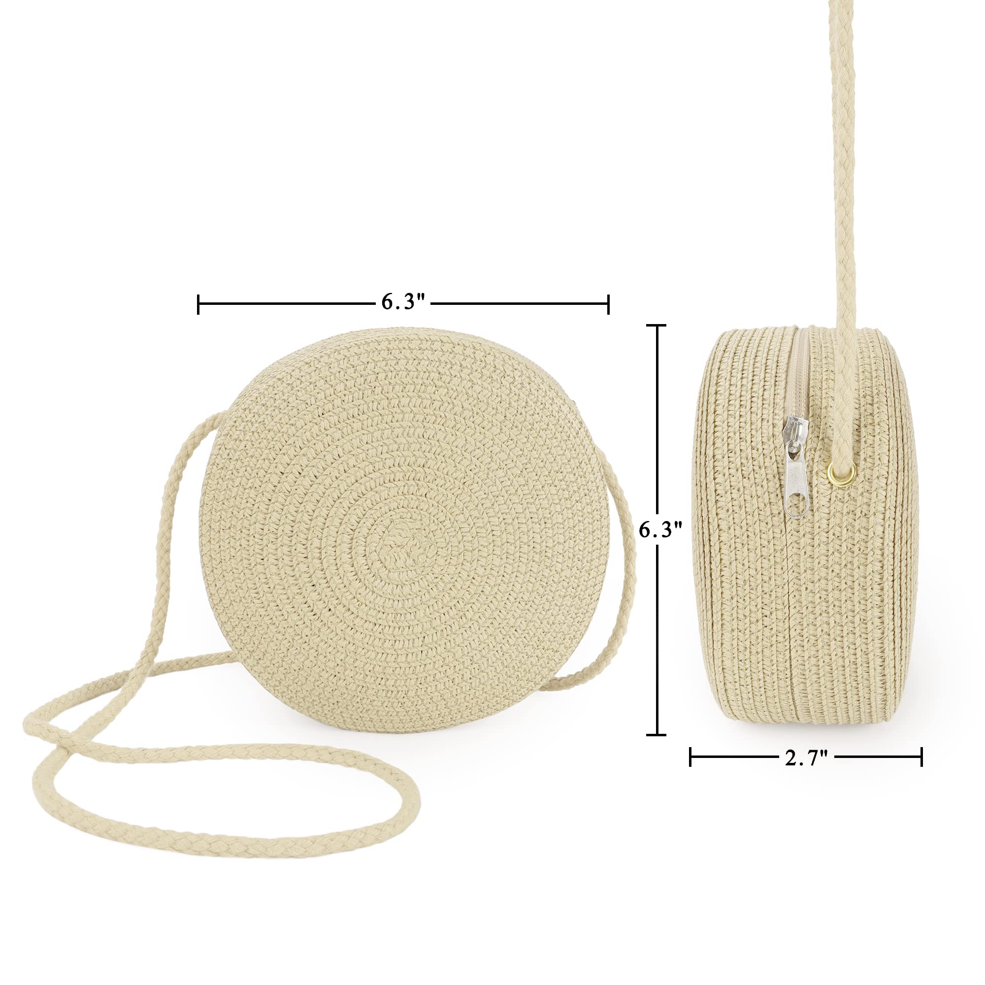 Yomietar Womens Small Round Straw Crossbody Bag Beach Shoulder Bag Handbag Purse for Summer, Beige