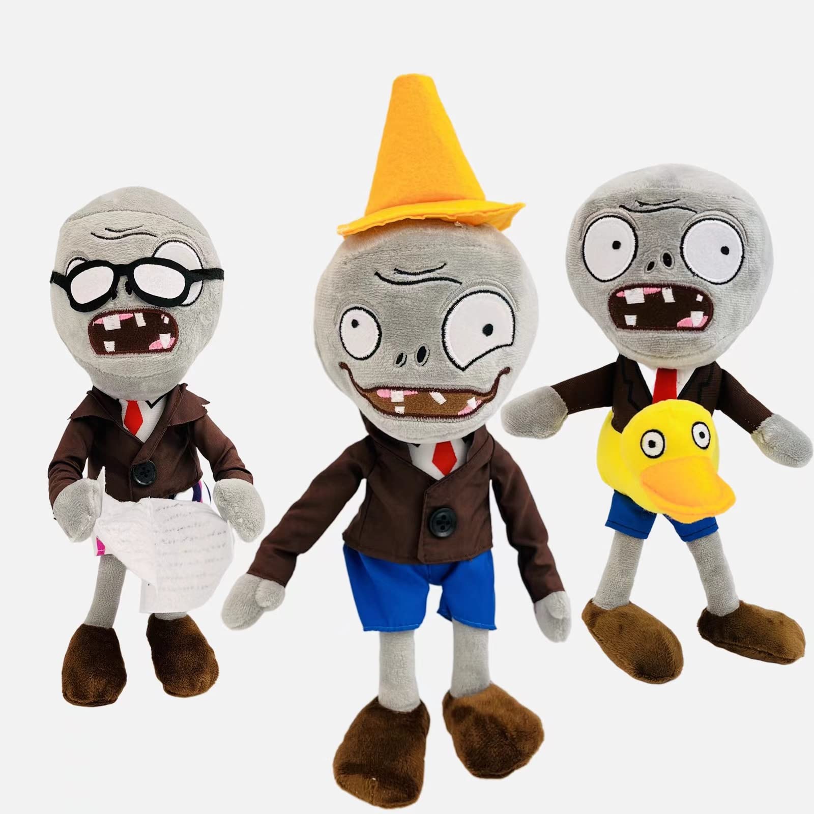 Dyharnsty 3Pcs Plants vs Zombies Plush Toys Zombie Sets,Ducky Zombie Newspaper Zombie & Conehead Zombie,Soft Figure Doll Plants vs Zombies Toys PVZ Plush 1 2 for Birthday,Party,Halloween & Christmas