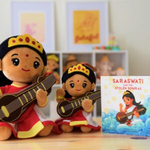 MODI TOYS Saraswati Devi Collection - Mantra Singing Plush Toys and Book | Ideal for Newborns, Infants, Toddlers, Grandparents | Best for Diwali, Baby Shower, Birthday, Housewarming