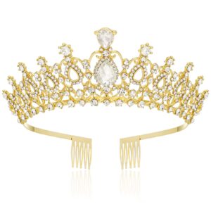 makone crowns for women,gold princess crown, crystal crown for bridal, wedding, pageant, birthday, party