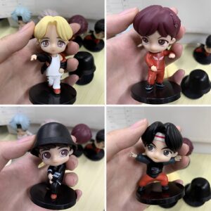 SurpriseSeptember 7pcs BTS Cake Toppers Character Set of Action Figures Toys，BTS Mini Figurines Dolls Birthday Party Supplies Car Desktop BTS Birthday Decorations (D)