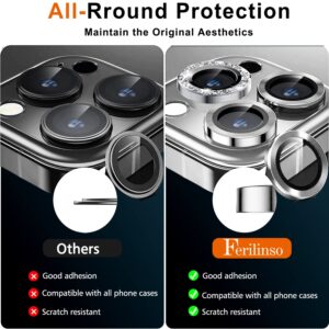 Ferilinso [3+3 Pack for iPhone 14 Pro & iPhone 14 Pro Max Camera Lens Protector Accessories Camera Cover Titanium Alloy-Space Metal Protection Mounting Base Case Friendly (Silver/Sparkle Silver)