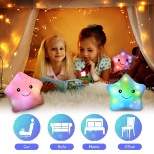 Juexica 3 Pcs 13 Inch LED Star Soft Plush Pillows Light up Twinkle Star Throw Pillows Star Pillow Night Light Glowing Cushions Stuffed Pillow for Kids Birthday Gifts Room Home Office Decoration