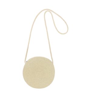 Yomietar Womens Small Round Straw Crossbody Bag Beach Shoulder Bag Handbag Purse for Summer, Beige