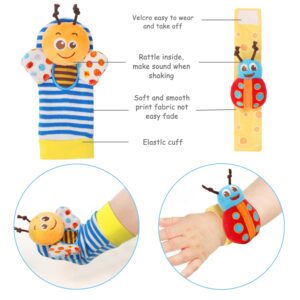 Bloobloomax Baby Soft Toy Foot Finder Socks Wrists Rattles - Ankle Leg Hand Arm Feet Rattle Toy Set- Newborn Present for Infant Toddler Boy Girl 0 3 6 9 12 24 36 Months