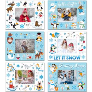 capoda 24 pack winter picture craft kits, snow diy paper photo frames craft for kids, falling snow craft for kids home school game activities winter christmas party favors, 6.3 x 4.7 inches (fresh)