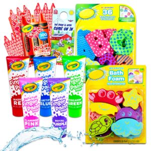 crayola bath set shower toys bundle - 9 pc crayola kids bathroom set with crayola bath paint, bath toys, and stickers