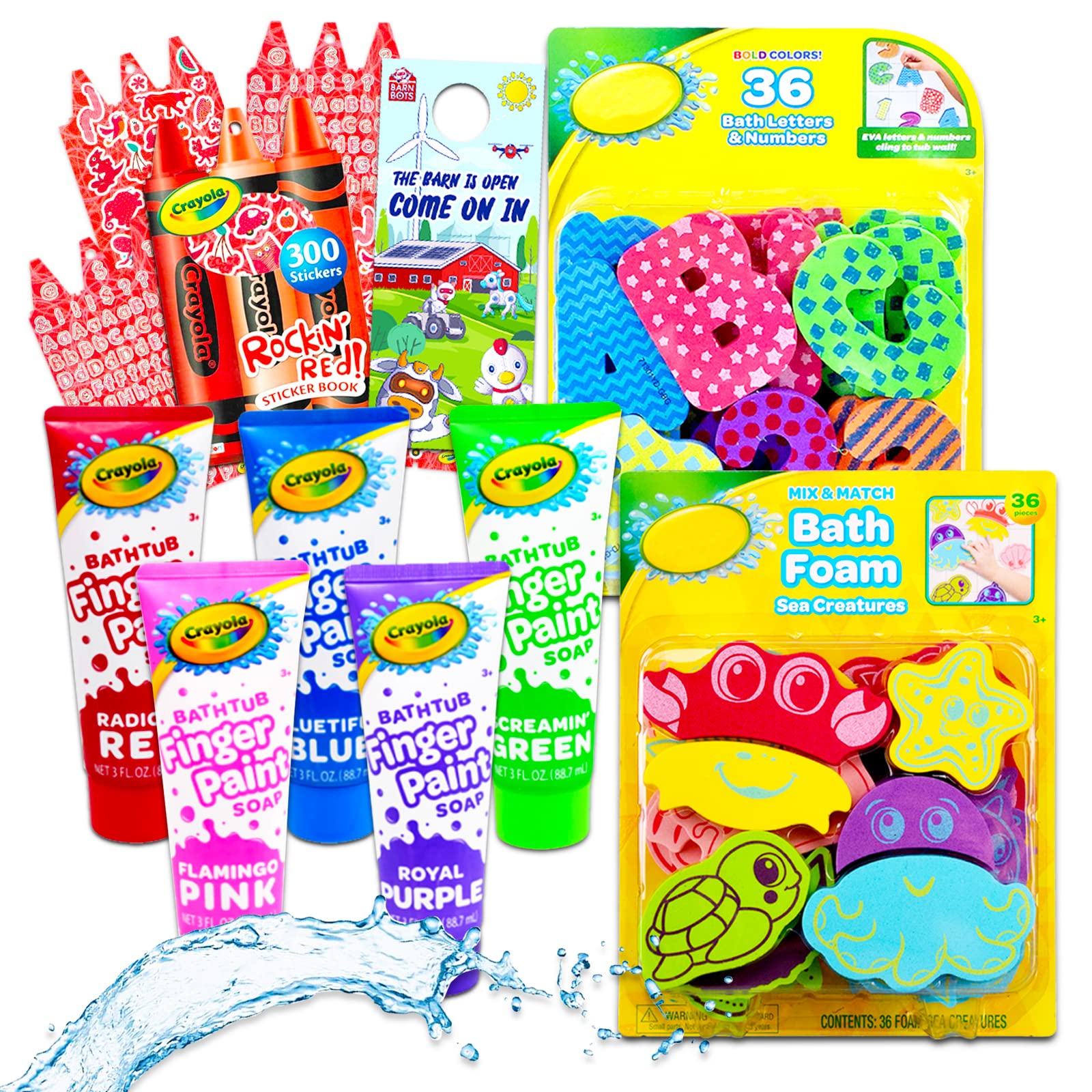 Crayola Bath Set Shower Toys Bundle - 9 Pc Crayola Kids Bathroom Set with Crayola Bath Paint, Bath Toys, and Stickers