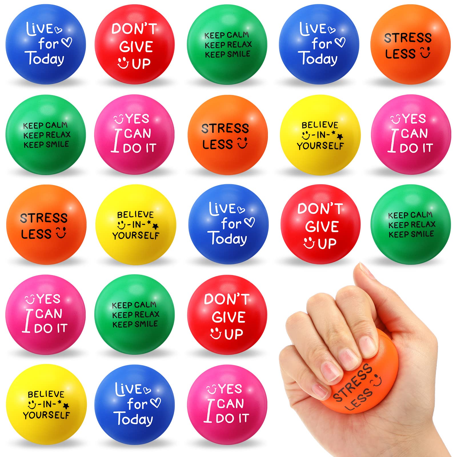 30 Pieces Motivational Stress Balls Colorful Foam Ball Quotes Stress Balls 1.97 Inch Inspirational Stress Relief Ball Hand Exercise Balls for Adults Girls Boys Party Favors Gifts, 6 Styles