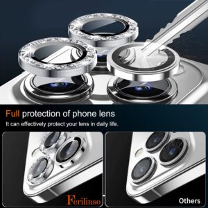 Ferilinso [3+3 Pack for iPhone 14 Pro & iPhone 14 Pro Max Camera Lens Protector Accessories Camera Cover Titanium Alloy-Space Metal Protection Mounting Base Case Friendly (Silver/Sparkle Silver)