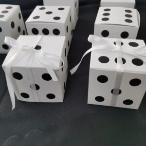 24 Pack Dice Favor Boxes 4x4x4 inches casino theme party decorations dice Boxes Bulk for centerpieces with Ribbon dice Game Night Party Decorations Casino Night Party Decoration , Black Red White