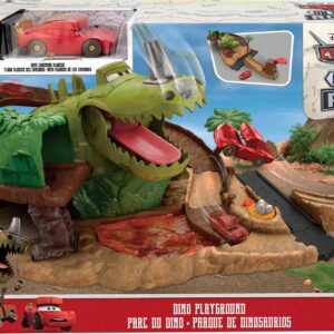 Mattel Disney and Pixar Cars On The Road Toys, Dinosaur Playground Playset with Lightning McQueen Toy Car, Dinosaur & Launcher