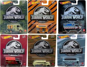 hot wheels world dino cars jurassic dominion beasts bundled with dinosaur vehicle premium cars + monster truck / bus / van / off road + merc benz unit 6-items, multi