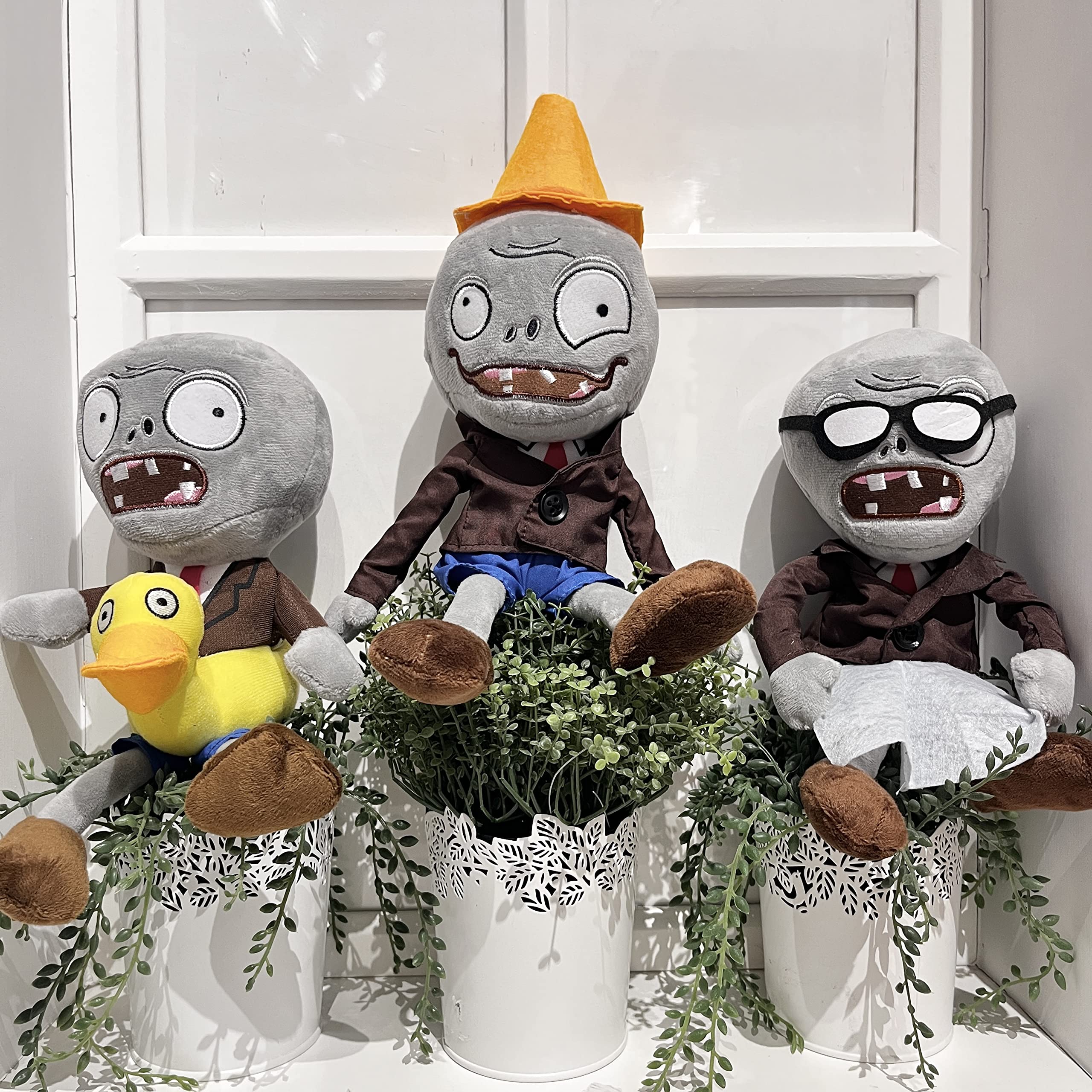 Dyharnsty 3Pcs Plants vs Zombies Plush Toys Zombie Sets,Ducky Zombie Newspaper Zombie & Conehead Zombie,Soft Figure Doll Plants vs Zombies Toys PVZ Plush 1 2 for Birthday,Party,Halloween & Christmas