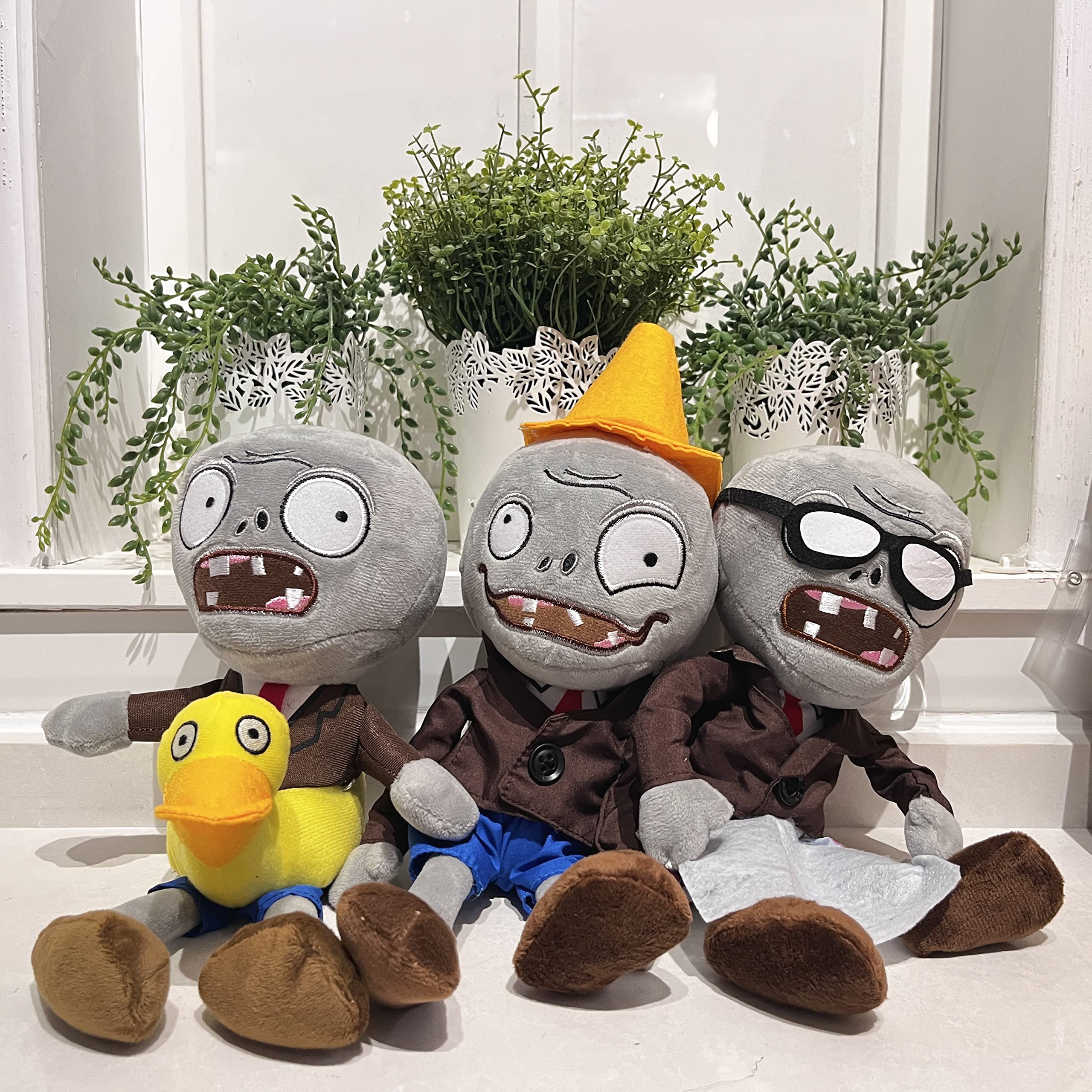 Dyharnsty 3Pcs Plants vs Zombies Plush Toys Zombie Sets,Ducky Zombie Newspaper Zombie & Conehead Zombie,Soft Figure Doll Plants vs Zombies Toys PVZ Plush 1 2 for Birthday,Party,Halloween & Christmas