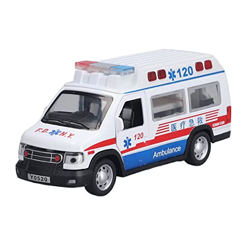 SWOQ Emergency Vehicle Model, Aluminum Ambulance Model Interesting Aluminum Pickup Function with LED Lights for More Than 3 Years