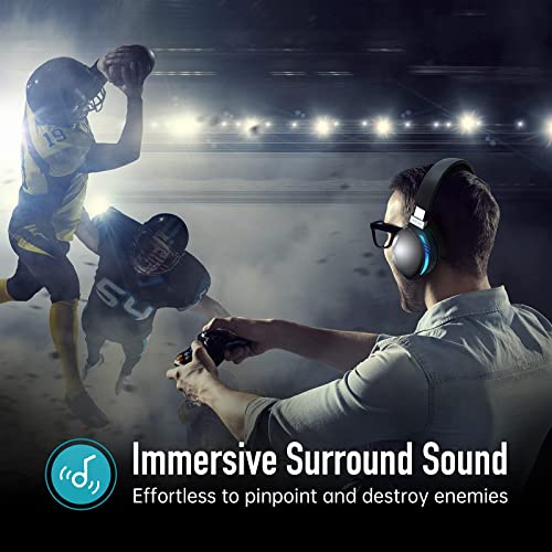 Wireless Gaming Headphones for All Kinds of Games, 30 Hours Playtime, Low Latency, Over-Ear Noise Cancelling Bluetooth Gaming Headphones with Dual Microphones, 3D Surround Sound, RGB Lighting