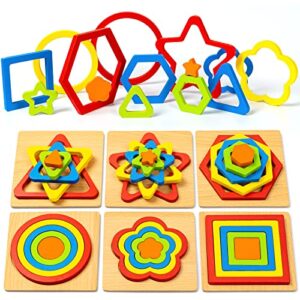 toddler puzzles for kids age 1 2 3 4 year old, 6 pack montessori shape sorting puzzle toddler for girl boy activities preschool learning early educational birthday gift travel autistic wooden toys