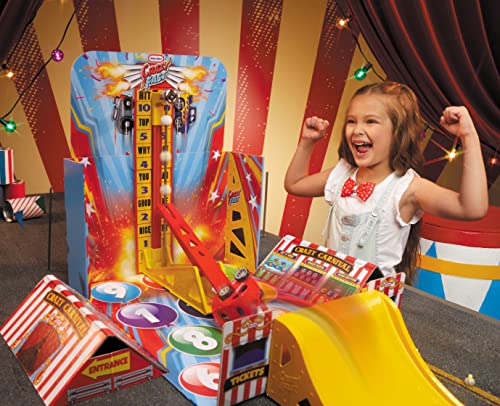 Little Tikes Crazy Fast Flip & Fly Carnival Playset with One Exclusive Pullback Toy Car Vehicle, Goes up to 50ft!