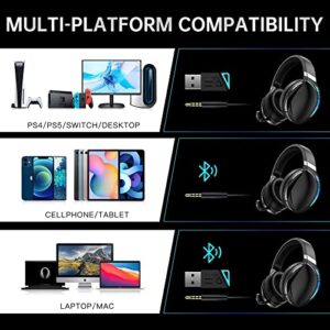 Wireless Gaming Headphones for All Kinds of Games, 30 Hours Playtime, Low Latency, Over-Ear Noise Cancelling Bluetooth Gaming Headphones with Dual Microphones, 3D Surround Sound, RGB Lighting