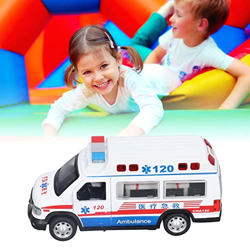 SWOQ Emergency Vehicle Model, Aluminum Ambulance Model Interesting Aluminum Pickup Function with LED Lights for More Than 3 Years