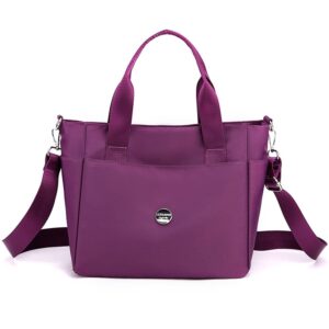 small nylon cross body bag purses for women tote satchel waterproof crossbody handbag cute purple purse with zipper pocket travel messenger women's over the shoulder bag ladies casual hand bags trendy