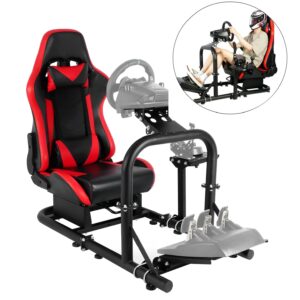 minneer stable drive fly simulator cockpit with red seat fit for logitech/thrustmaster/fanatec g29/g920/t248 racing gaming steering wheel stand(wheel, pedals, handbrake not included)