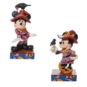 jim shore disney traditions harvest halloween bule of 2: scarecrow mickey mouse with crow 6010862 a scarecrow minnie mouse 6010861, multicolor (4063021)