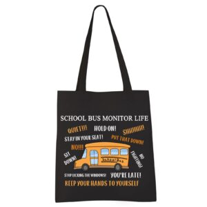 vamsii bus monitor tote bag bus driver appreciation gifts bus monitor life shoulder bag grocery bag (hands to yourself tote)