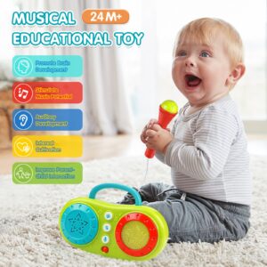 Baby Karaoke Machine Toy for Kids 12-18 Months, Singing Microphone Toy for 1 2 3 4+ Year Old Boys Girls, Toddler Music Player Learning Toy with 5 Songs and 6 Rhythm, Christmas Birthday Gifts