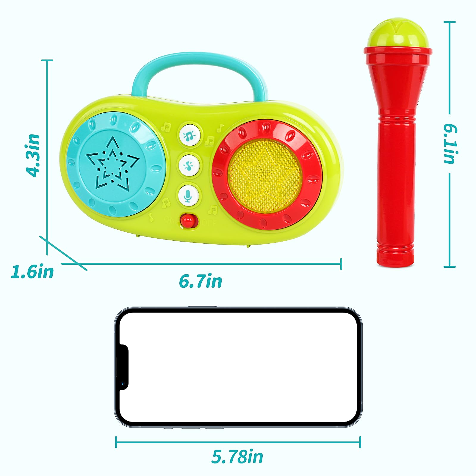 Baby Karaoke Machine Toy for Kids 12-18 Months, Singing Microphone Toy for 1 2 3 4+ Year Old Boys Girls, Toddler Music Player Learning Toy with 5 Songs and 6 Rhythm, Christmas Birthday Gifts