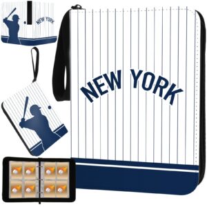 baseball card binder with sleeves 400 pocket, baseball card holder for trading cards baseball collector album new york sports card 3 ring binder storage book folder for kids gift (white)