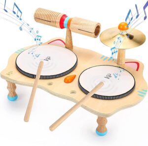 oathx kids drum set all in one montessori musical instruments set toddler toys natural wooden music kit baby sensory toys months birthday gifts for girls boys