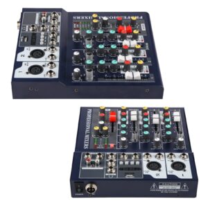 Dj Mixers 4 Channel Audio Mixer Sound Board with Bluetooth, Usb Audio Interface with 48V Phantom Power Sounds Mixer Board with FX Reverb Delay Effect for Streaming