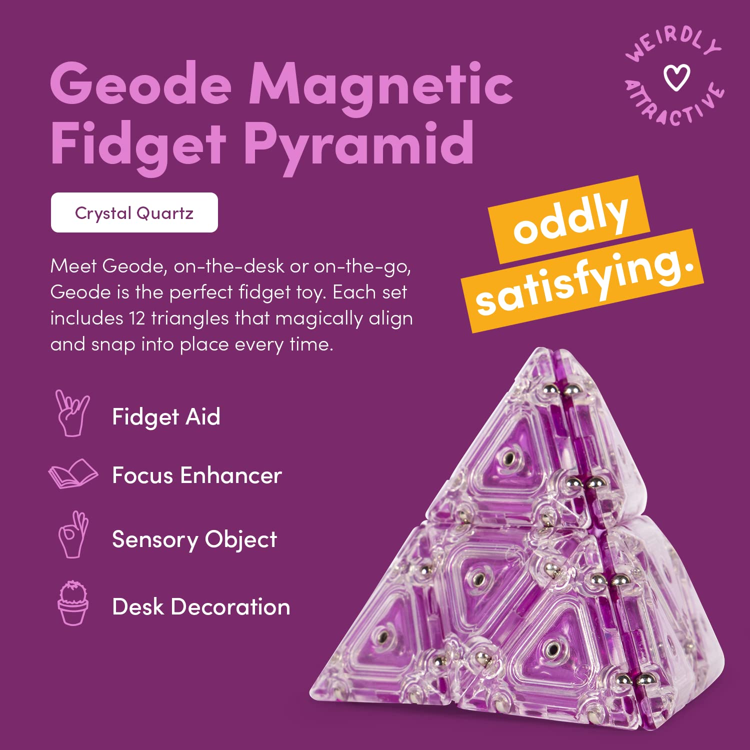 Speks Geode Pyramid 12-Piece Building Set - Quartz - Fun Desk Toy for Adults