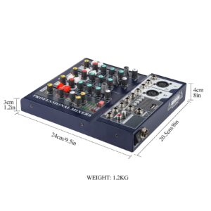 Dj Mixers 4 Channel Audio Mixer Sound Board with Bluetooth, Usb Audio Interface with 48V Phantom Power Sounds Mixer Board with FX Reverb Delay Effect for Streaming