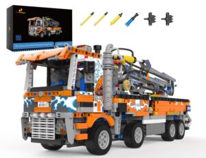 jmbricklayer technology pneumatic concrete pump truck building set 61121, heavy-duty tow truck construction vehicle model toys, crane toy gifts for adults teens boys and girls