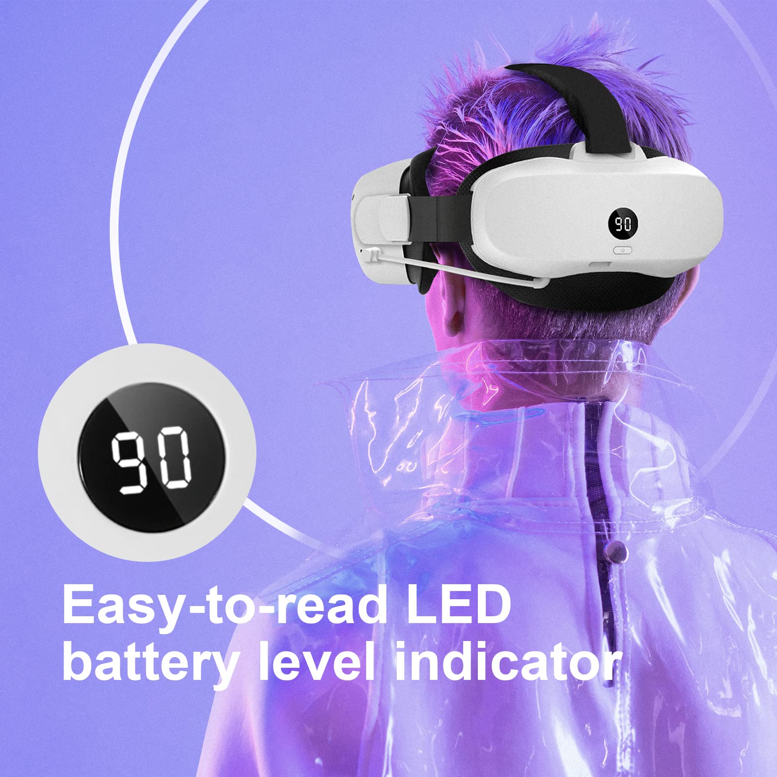 VirtualBuff Elite Strap with 8000mAh Battery Pack for Oculus Quest 2 VR Headset Accessories, Doubled Playtime and Enhanced Comfort, Fast Charging, LED Battery Level Indicator