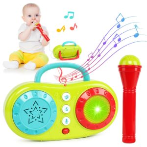 baby karaoke machine toy for kids 12-18 months, singing microphone toy for 1 2 3 4+ year old boys girls, toddler music player learning toy with 5 songs and 6 rhythm, christmas birthday gifts