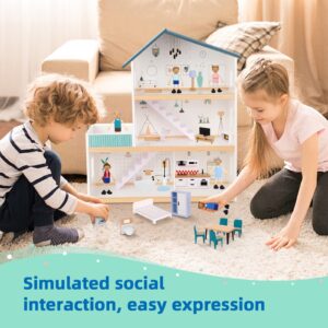 TOOKYLAND Wooden Dollhouse for Kids Doll House with Simulated Luxury Furniture Set Preschool Dollhouse Playset for Girls Toddlers Gifts