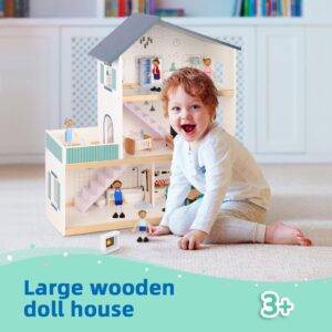 TOOKYLAND Wooden Dollhouse for Kids Doll House with Simulated Luxury Furniture Set Preschool Dollhouse Playset for Girls Toddlers Gifts